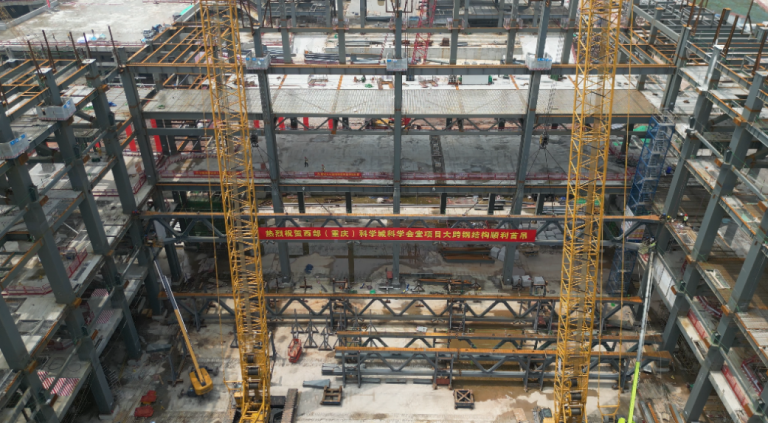 The first successful hoisting of a 72 meter long span steel structure ...